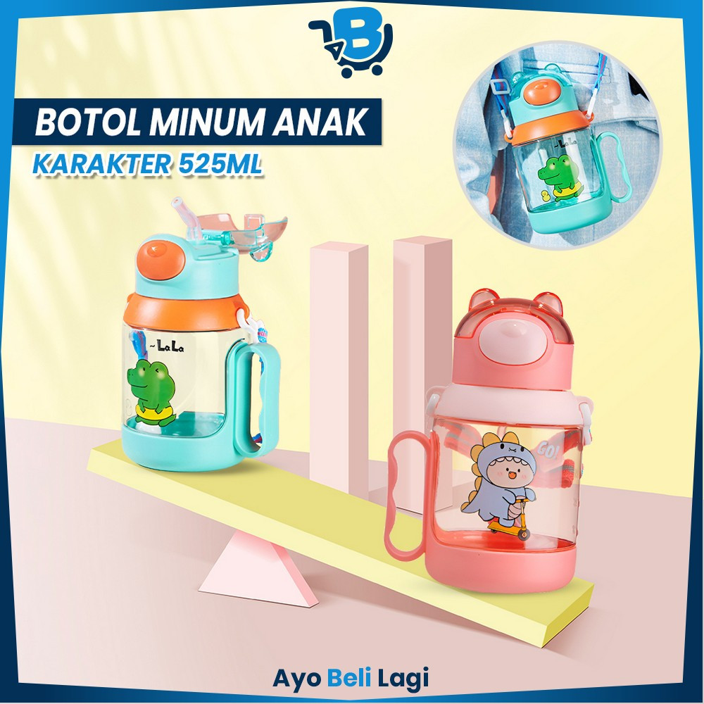 Jual Botol Minum Anak Karakter Buaya 525ML dengan Sedotan Lembut dan Tali Praktis / Tempat Minum ...