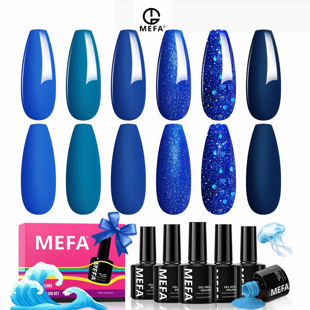 Jual MEFA Blue Gel Nail Polish Set 6 Warna Midnight Navy Sapphire Azure ...