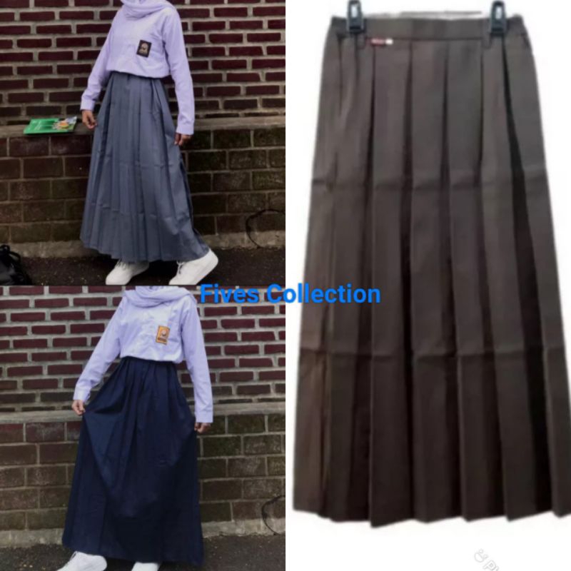 Jual Seragam Sekolah Rok panjang MTs/SMA rempel polos biru abu hitam putih coklat pramuka ...