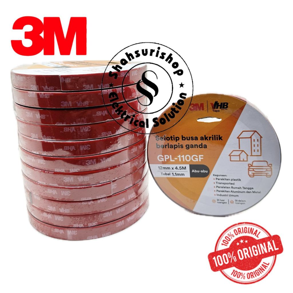 Jual VHB DOUBLE TAPE MERAH BUSA AKRILIK 3M 3 M ORIGINAL BERLAPIS GANDA 12mm x 4,5M TEBAL 1,1mm ...