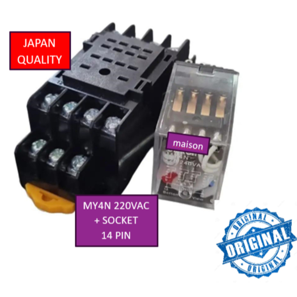 Jual Relay MY4N 220VAC Ori Jepang + socket - 14 kaki / relay my4n 220V ...