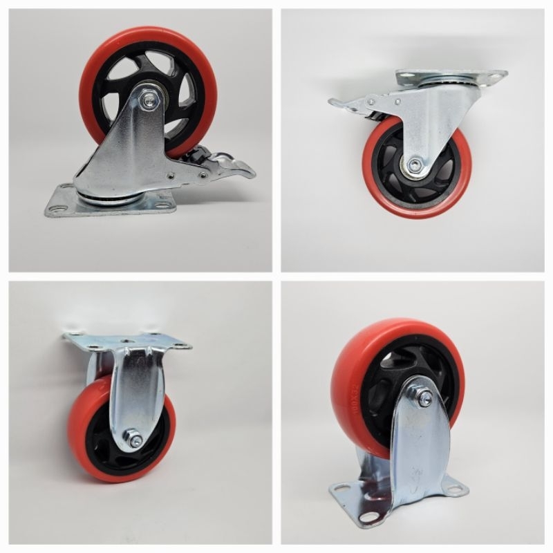 Jual Roda Troli Pu Merah Medium Duty 4 Inch 1Set ( 2Rem 2Mati ...
