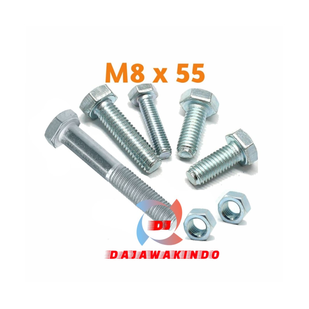 Jual Baut Mur Hex Putih / Galvanis M8 x 55 mm | Shopee Indonesia