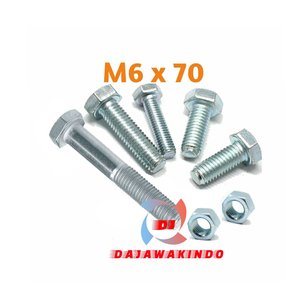 Jual Baut Mur Hex Putih / Galvanis M6 x 70 mm | Shopee Indonesia