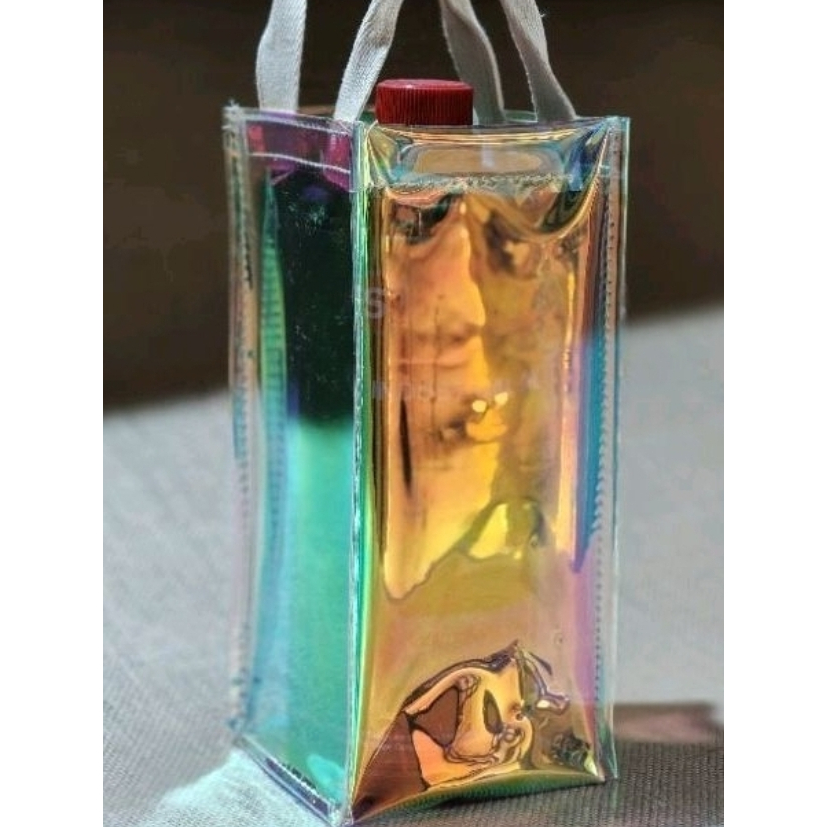 Jual tas botol mika hologram 1 liter size 10*10*23 cm tali webbing ...