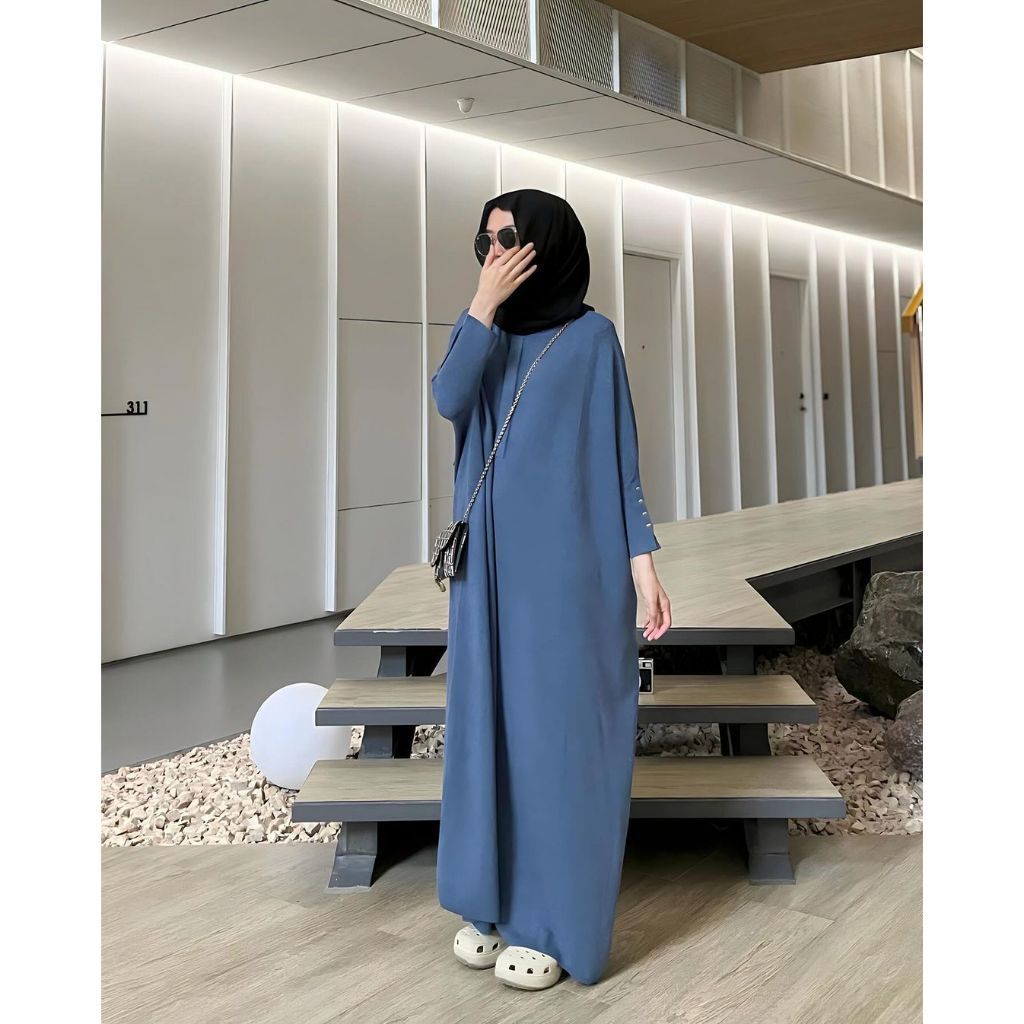 Jual Hawa Muslimah Abaya Gamis Batwing Plisket Knit Dress Busui Umroh Lebaran Haji Basic Daily ...