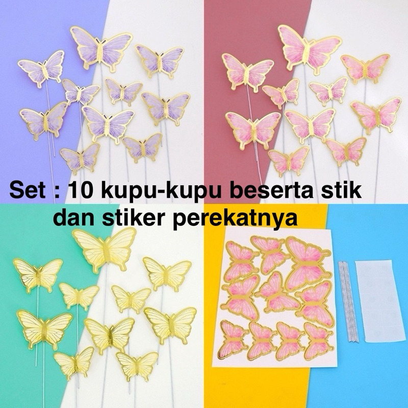Jual (1 Set / 10 pcs ) Topper Kupu-kupu Hiasan Buket dan Kue | Shopee ...