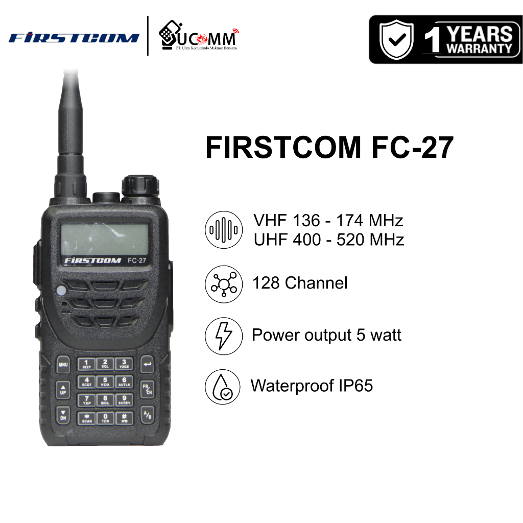 Jual Firstcom FC-27 Dual Band VHF UHF Waterproof IP65 Original Garansi Resmi 1 Tahun | Shopee ...