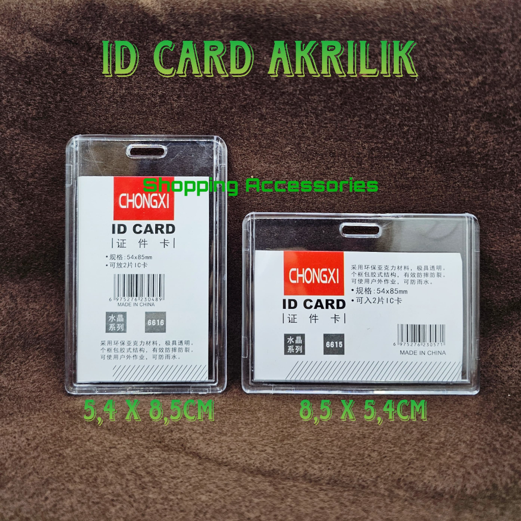 Jual Tempat Kartu Id Card Akrilik 2 Sisi Bening Transparan Vertikal Horizontal ID Holder Name ...