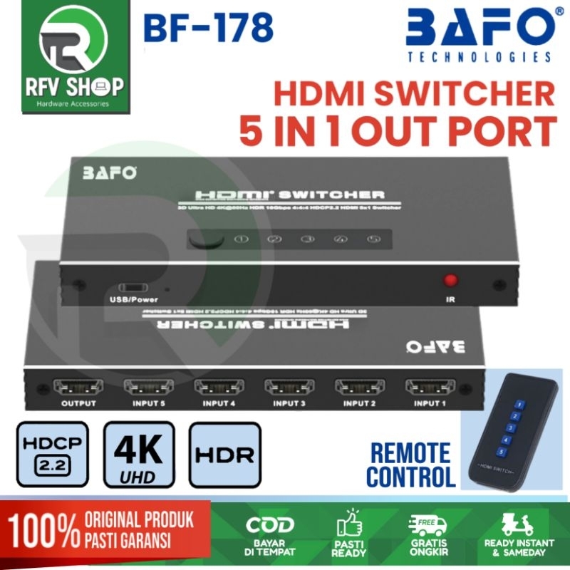 Jual BAFO HDMI Switcher 5in to 1out 4K 1080p Switch HDMI 2.0 ORIGINAL ...