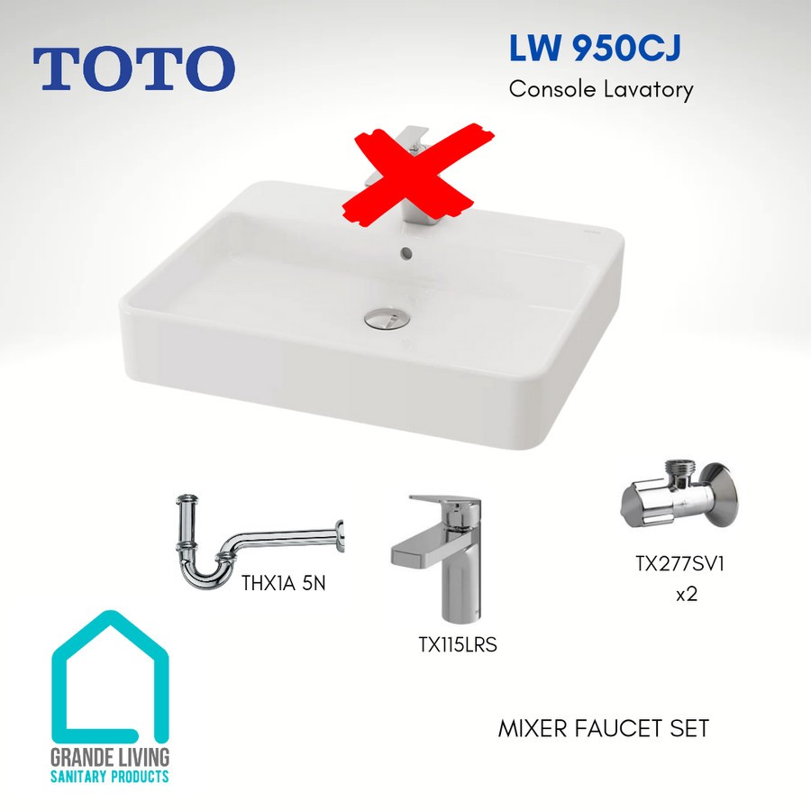 Jual TOTO Wastafel Keramik Meja LW950CJ Set Kran Mixer TX115LRS ...