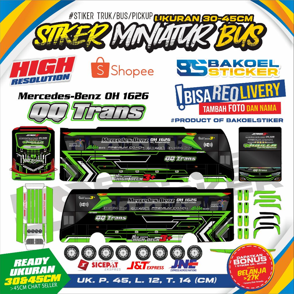 Jual STIKER MINIATUR BUS PO. QQ TRANS ALL VARIAN UK 30-45CM | Shopee ...