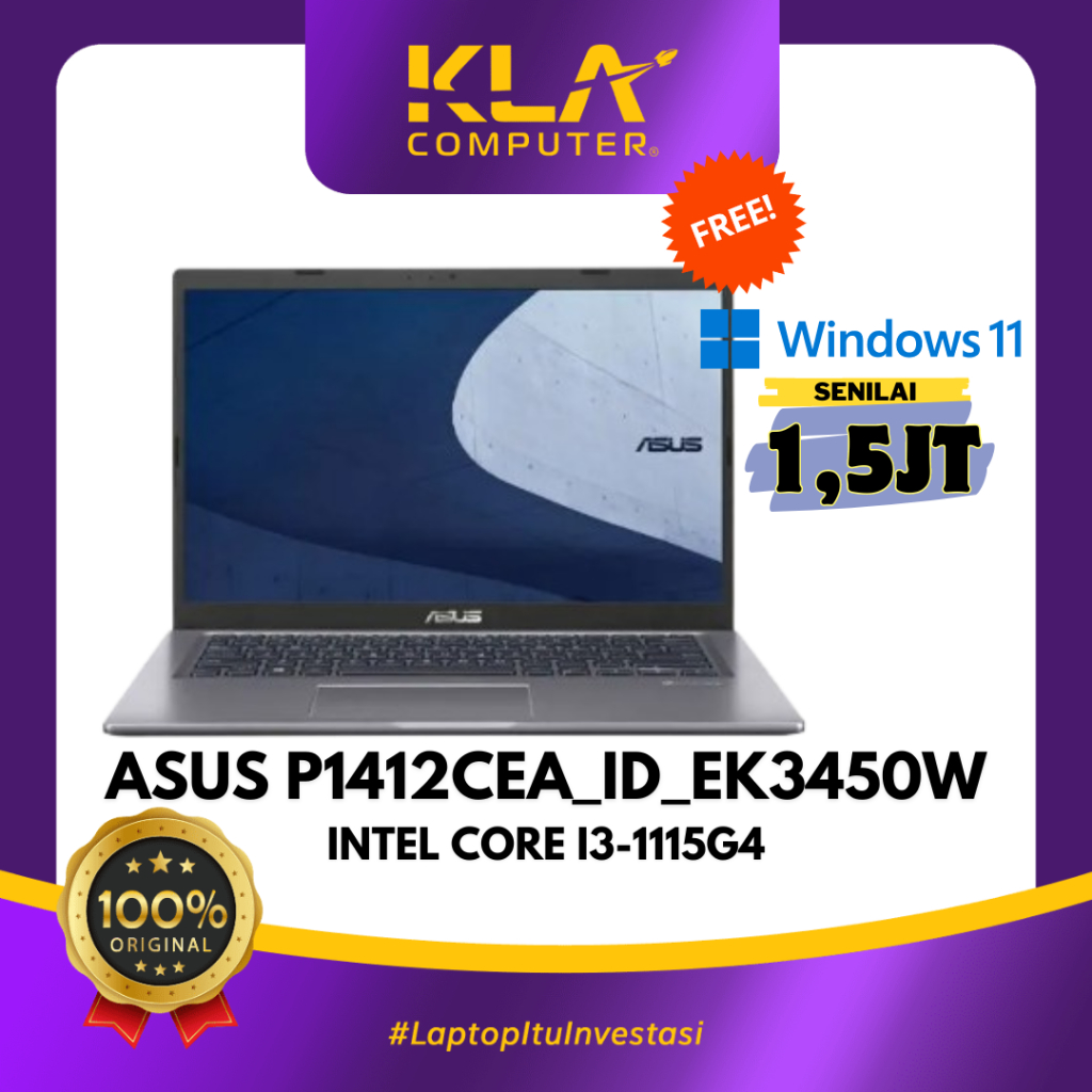 Jual ASUS Expertbook P1412CEA EK3420W TKDN Intel i3 1115G4 4GB 256GB 14 ...