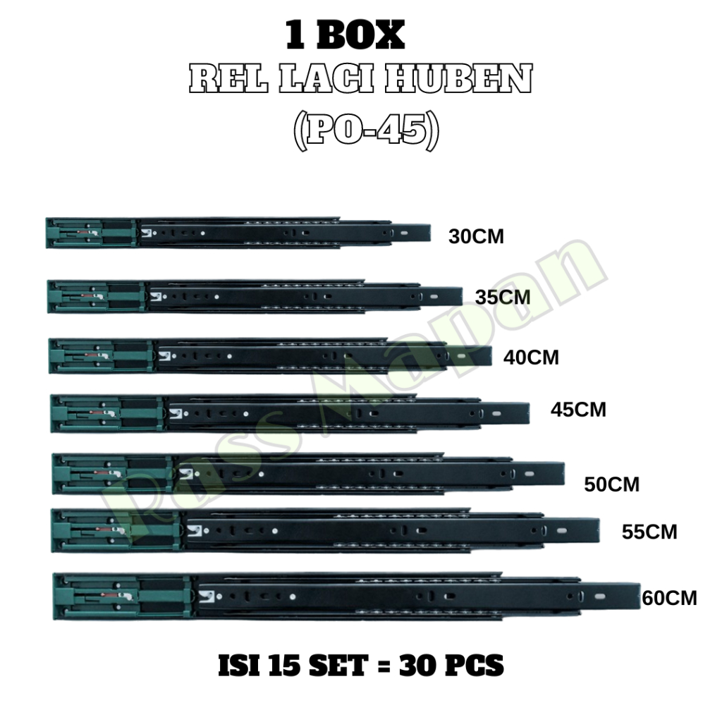 Jual 1 BOX Rel Laci Double Full Extension Push Open PO Huben 45mm BUKAN ...