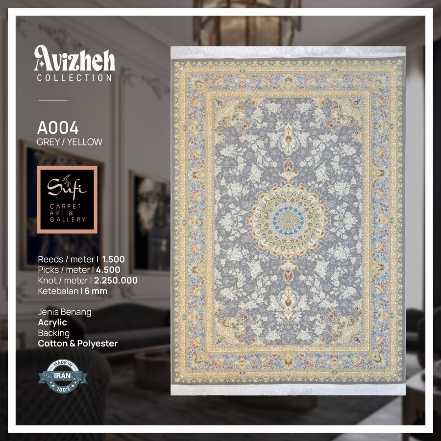 Jual Karpet Lantai Tebal Premium Iran Avizheh A004 Grey Yellow 150x230 | Shopee Indonesia