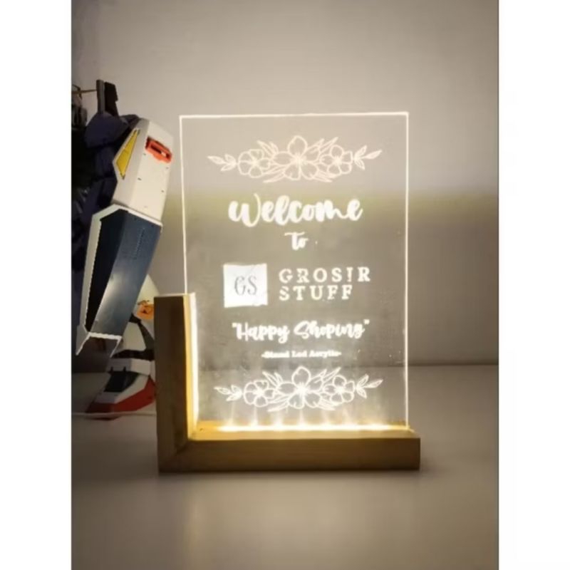 Jual Kayu Led Akrilik / Dudukan Akrilik / Stand Kayu LED Setengah Kotak ...