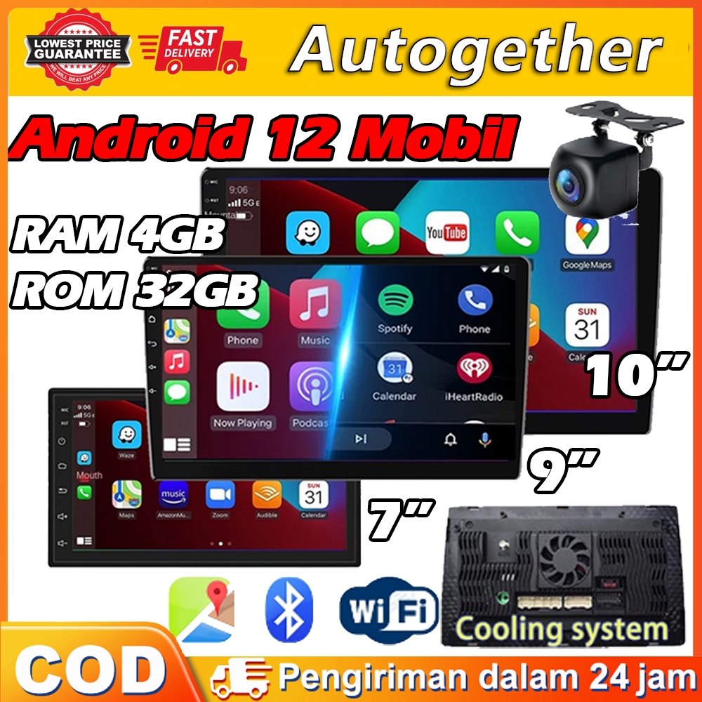 Jual with cooling system 4G+32G IPS Screen Head Unit android 7/9/10 Inch Car Android 12 Navigasi ...