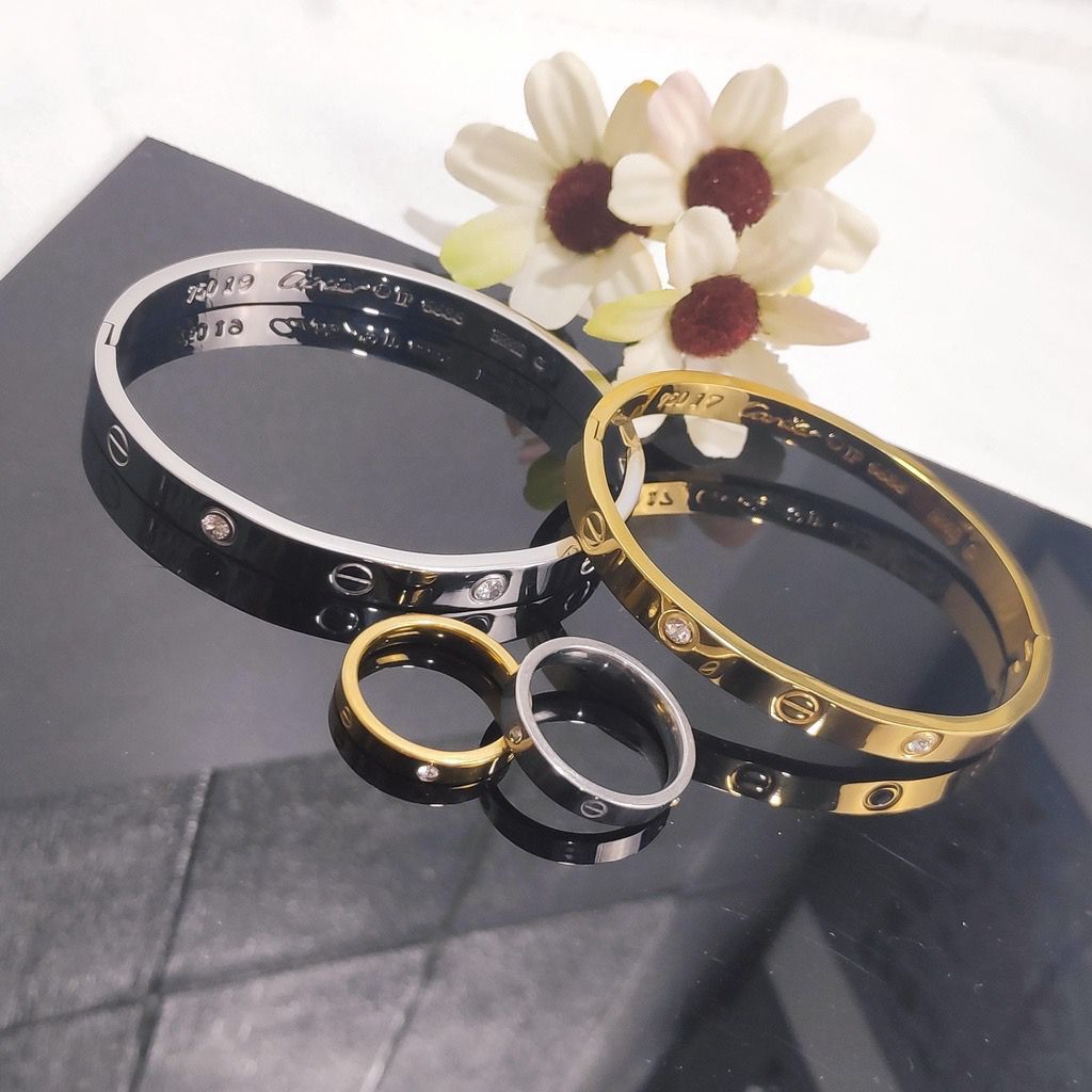 Jual set gelang wanita kartir model slim set gelang dan cincin titanium ...