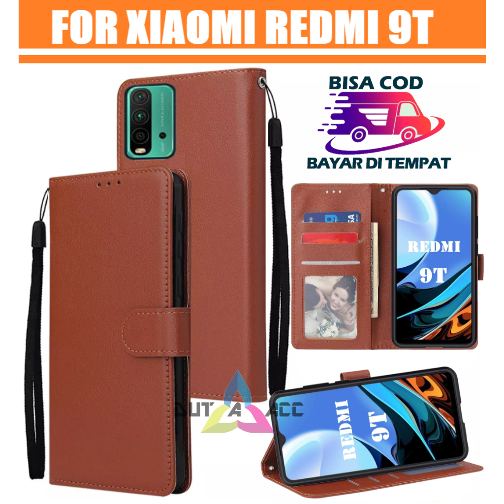 Jual flip case leather XIAOMI REDMI 9T casing cover kulit bisa buka ...