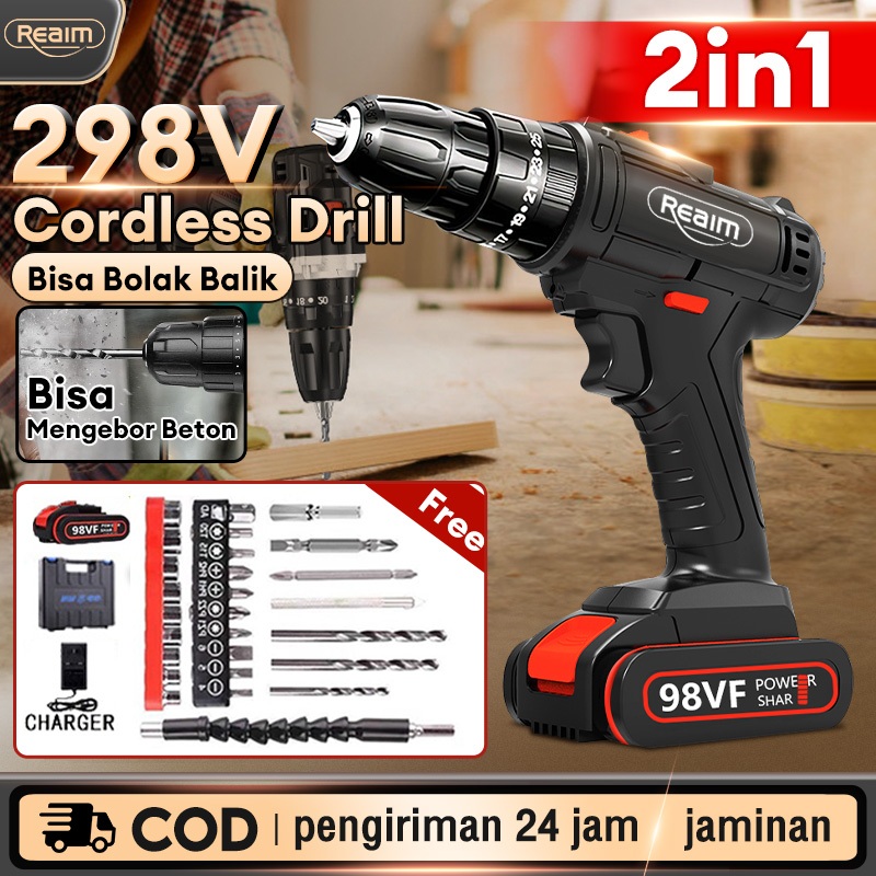 Jual REAIM【2 sistem】Mesin bor baterai 98Vf bor batrei murah bor obeng ...