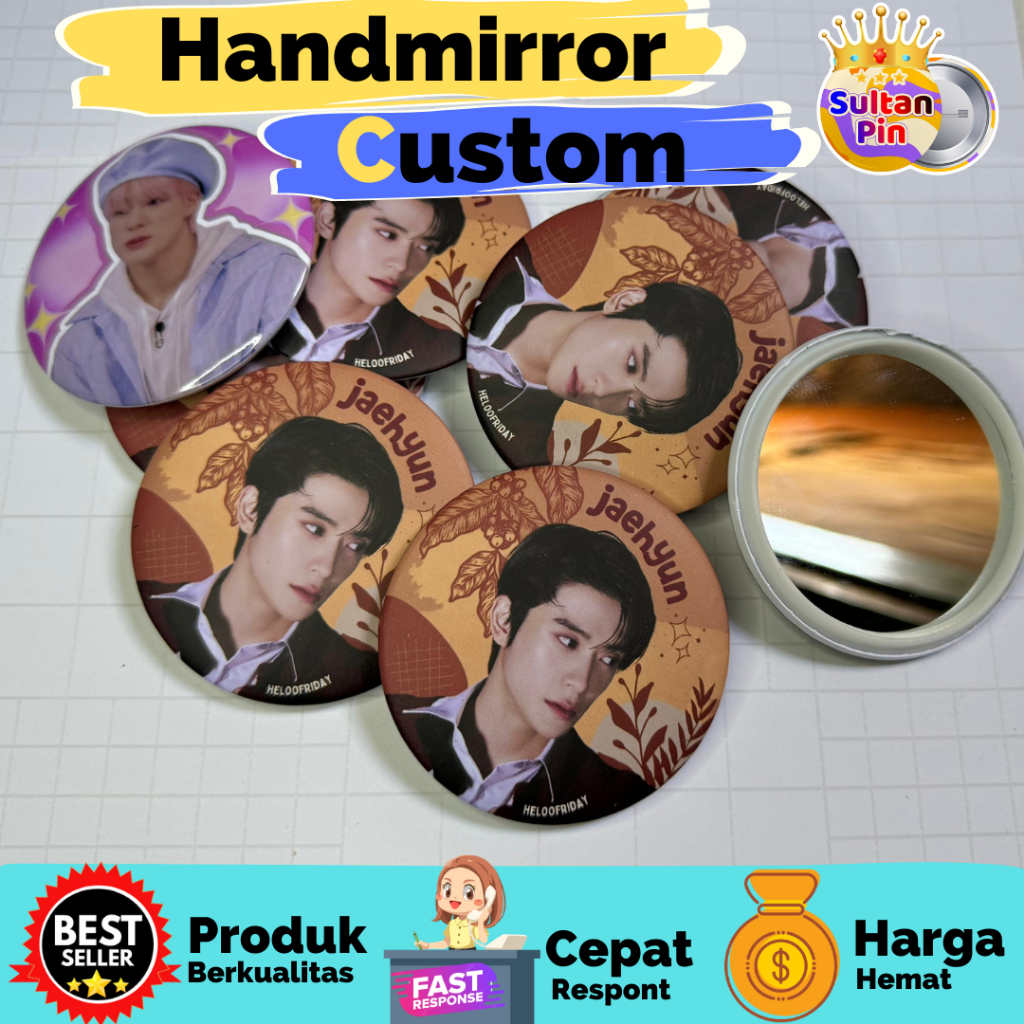 Jual ( Tanpa PO ) PIN CERMIN KACA Make Up 75mm Hand Mirror Penggemar ...