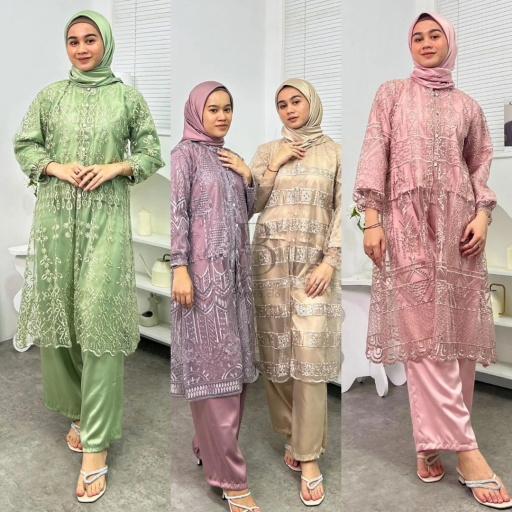 Jual NAIRA SET 3 IN 1 SETELAN SATIN ONE SET HIJAB + OUTER BRUKAT BAJU ...
