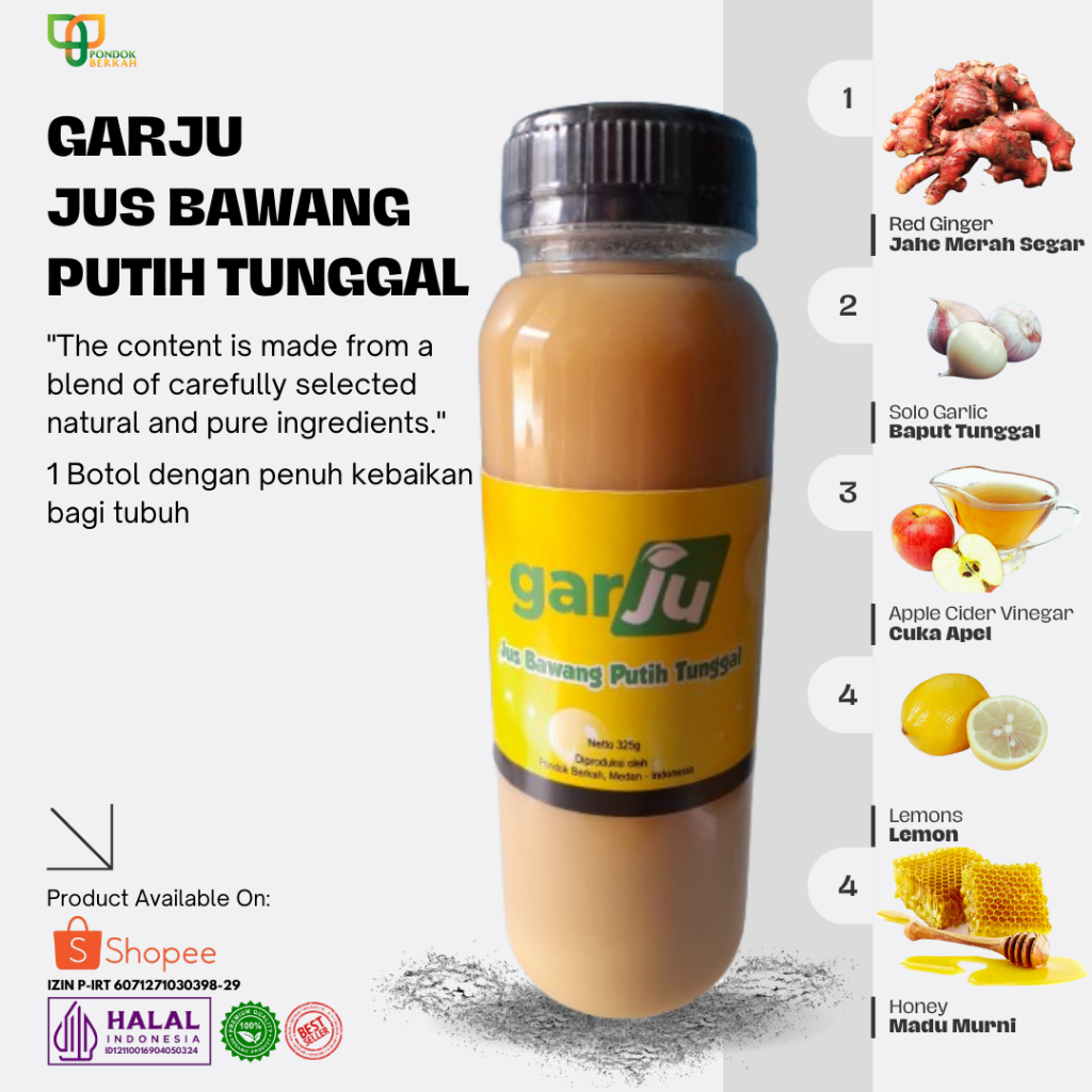 Jual GARJU Jus Bawang Putih Tunggal Jahe Merah Lemon Cuka Apel Madu ...
