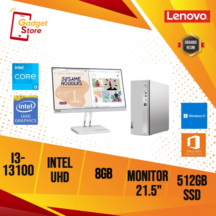 Jual Lenovo PC IdeaCentre 3 07IRB8 i3-13100 8GB 512GB SSD W11+OHS + Monitor 21.5" | Shopee Indonesia