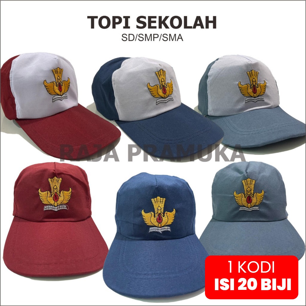 Jual Topi SD SMP SMA SMK Bordir KODIAN Topi sekolah SD Merah polos ...