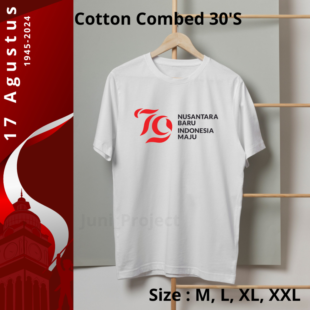 Jual Kaos HUT RI 79 Cotton Combed 30's Merah, Putih Logo Kemerdekaan ...