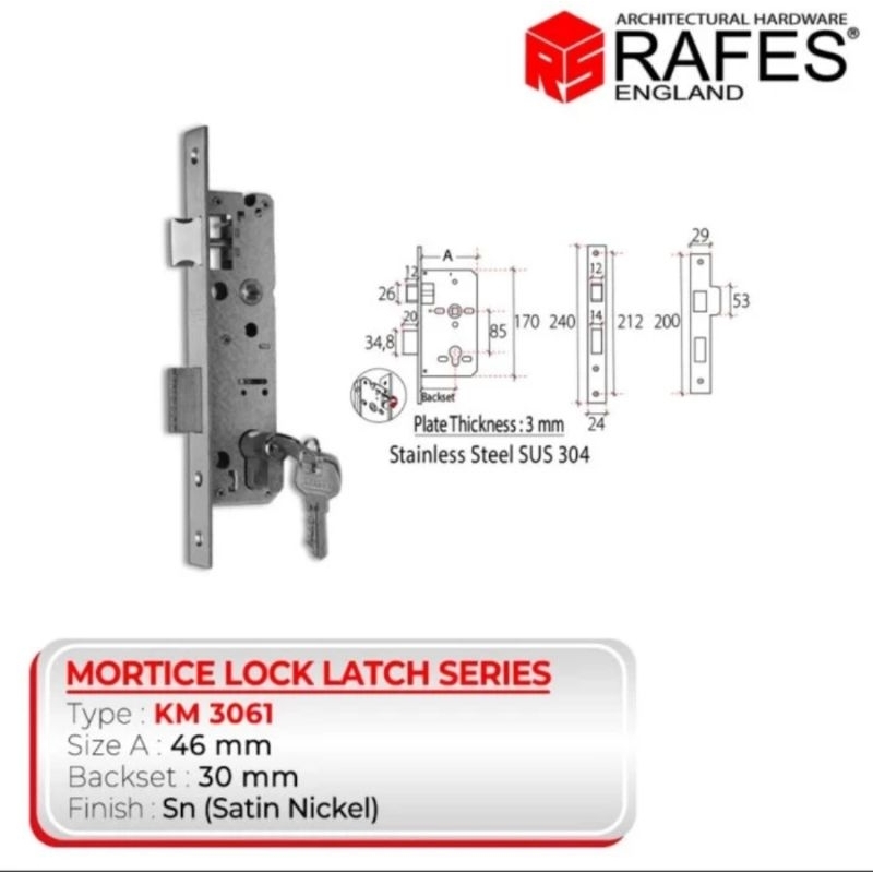 Jual Mortice lock Rafes pintu frame aluminium stainless steel 304 KM ...