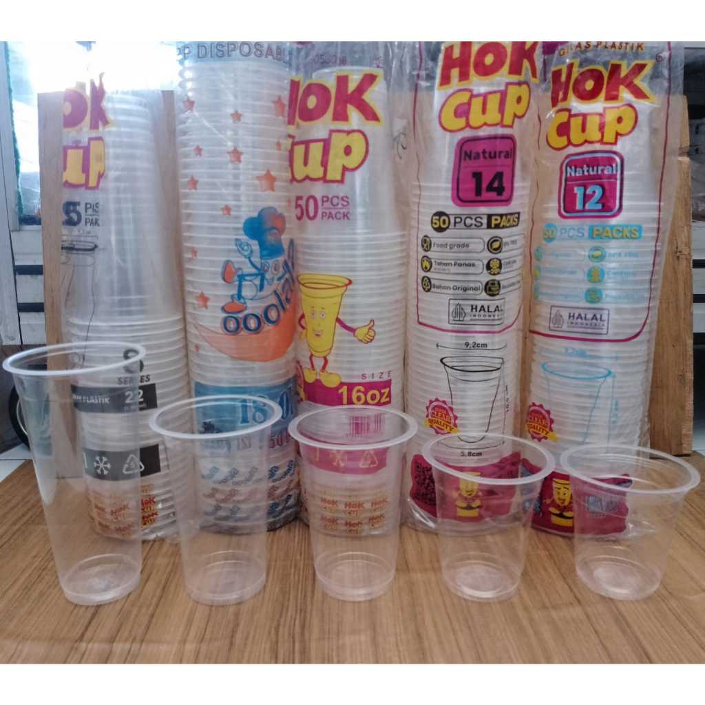 Jual Gelas Cup Datar Gelas Plastik Hok Cup Slim Ukuran 12 oz 14 oz 16 ...