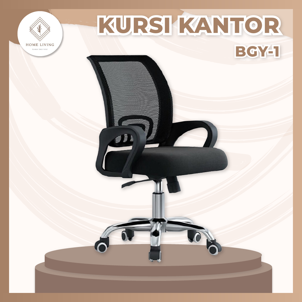 Jual Kursi Kantor Hidrolik Kaki Besi Chrome Kursi Putar Jaring Hitam ...