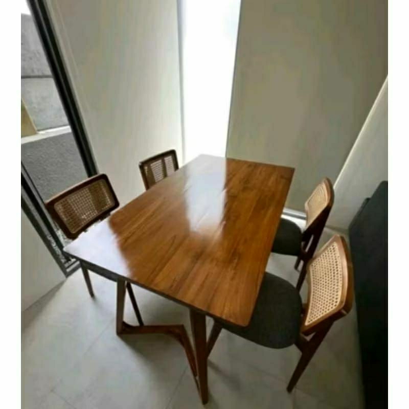 Jual Dinning set || Set Meja makan meja makan cafe minimalis kursi rotan kayu jati | Shopee ...