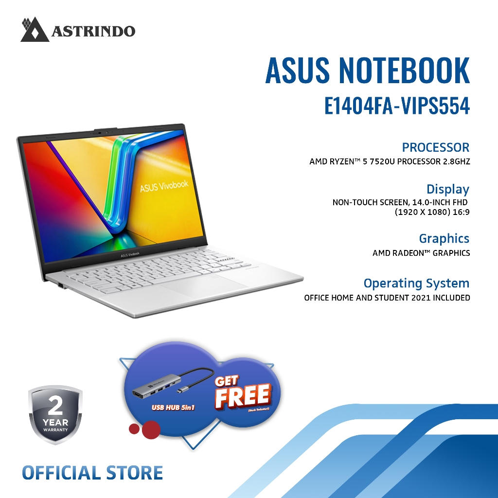 Jual Asus Laptop Vivobook Go 14 E1404FA AMD Ryzen 5-7520U 16GB/512GB ...