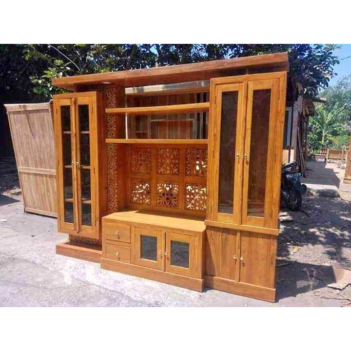 Jual Partisi Tv Penyekat Ruangan Ukuran 3 Meter Ukiran Minimalis Kayu ...