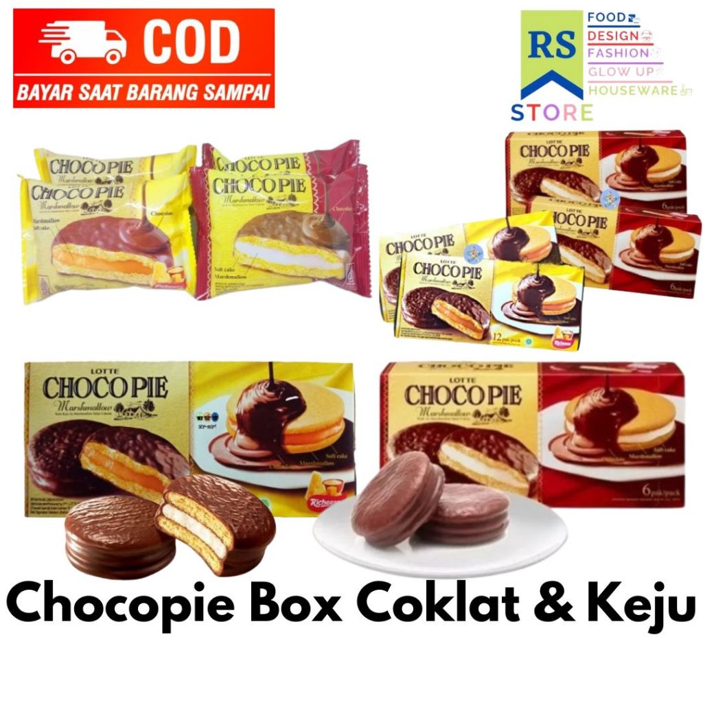 Jual lotte choco pie 1 box isi 6pcs x 38gr chocopie marshmellow cheese ...
