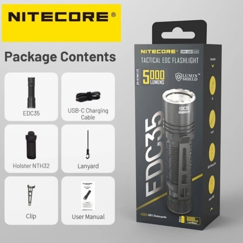 Jual Nitecore EDC35 Senter LED Tactical EDC Flashlight UHi 40 IP68 5000 ...