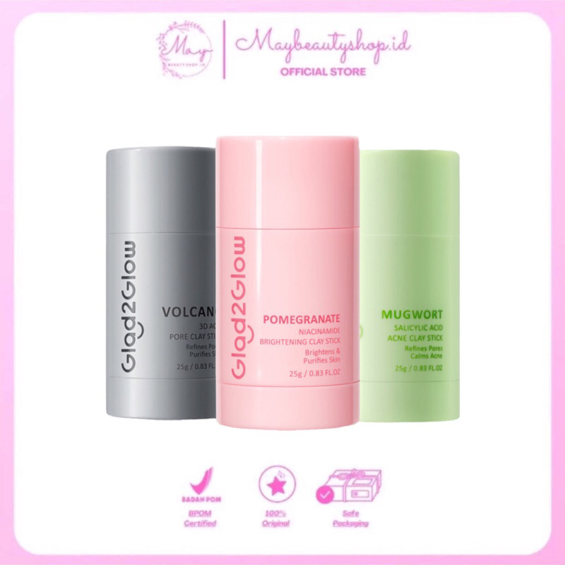 Jual Glad2Glow Mugwort clay Mask Mugwort Salicylic Acid Acne Clay Stick ...