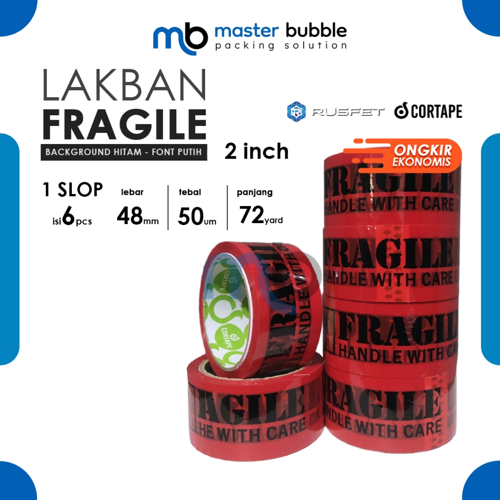 Jual Lakban Fragile Merah Hitam Cortape rusfet 2inch 48mm x 72yard ...