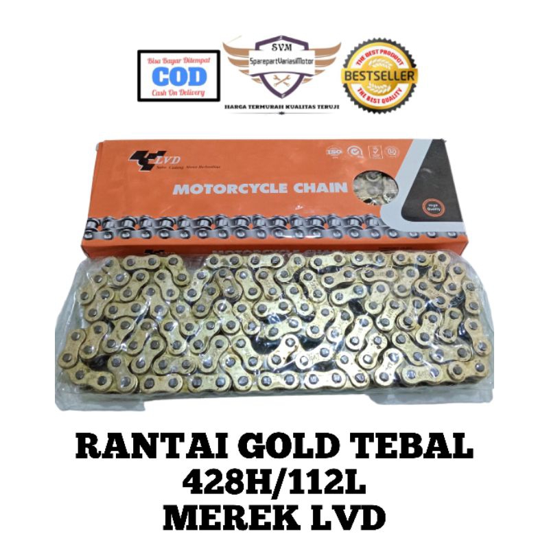 Jual RANTAI RODA MOTOR TEBAL 428H/112L GOLD MERK LVD RANTAI MOTOR GOLD ...