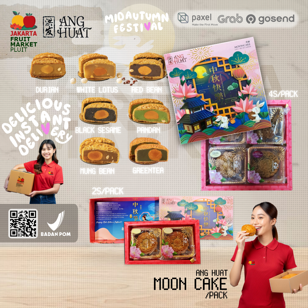 Jual ANG HUAT MOON CAKE kue bulan mooncake white lotus black sesame red ...