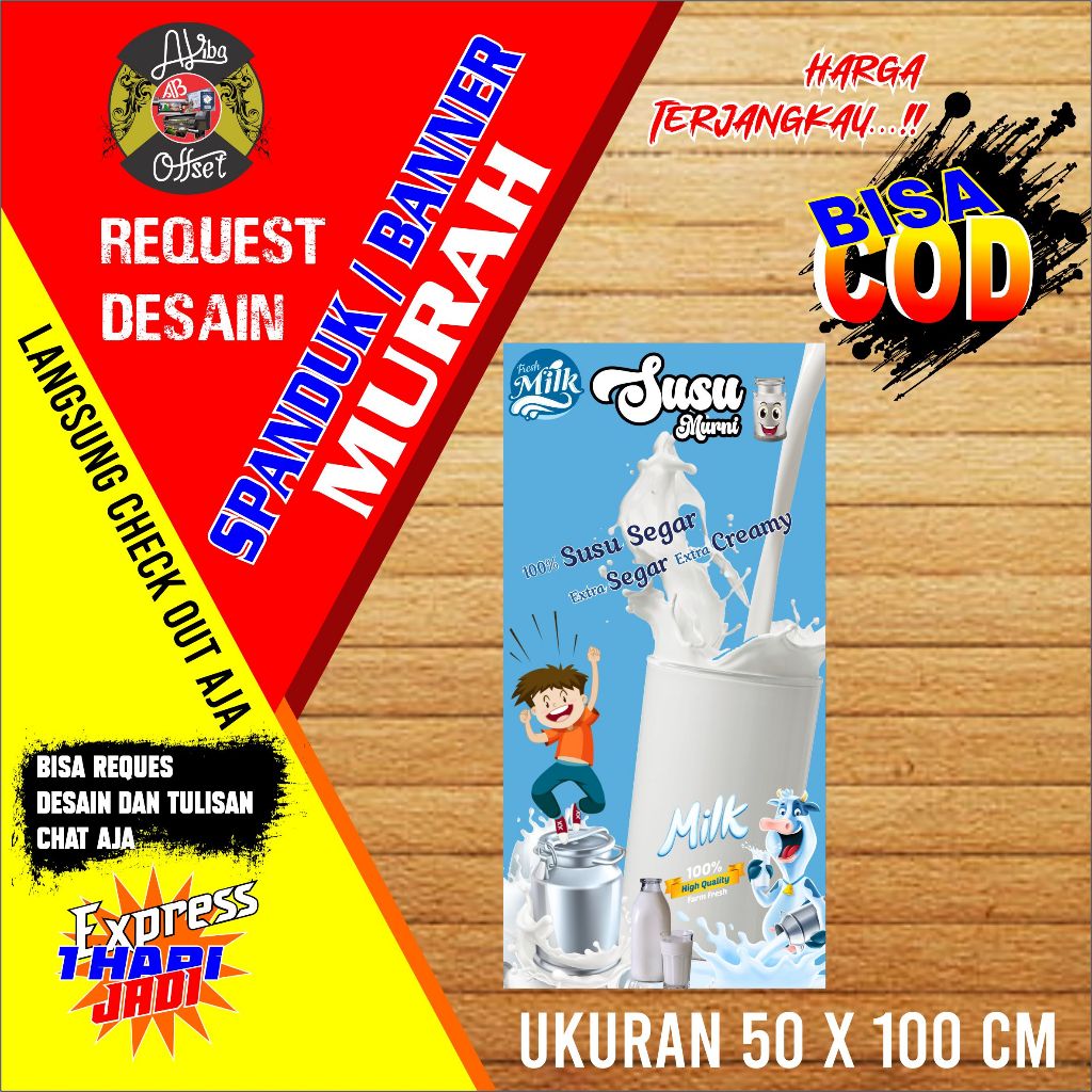 Jual BANNER SPANDUK CUSTOM SUSU MURNI 4 50X100CM | Shopee Indonesia