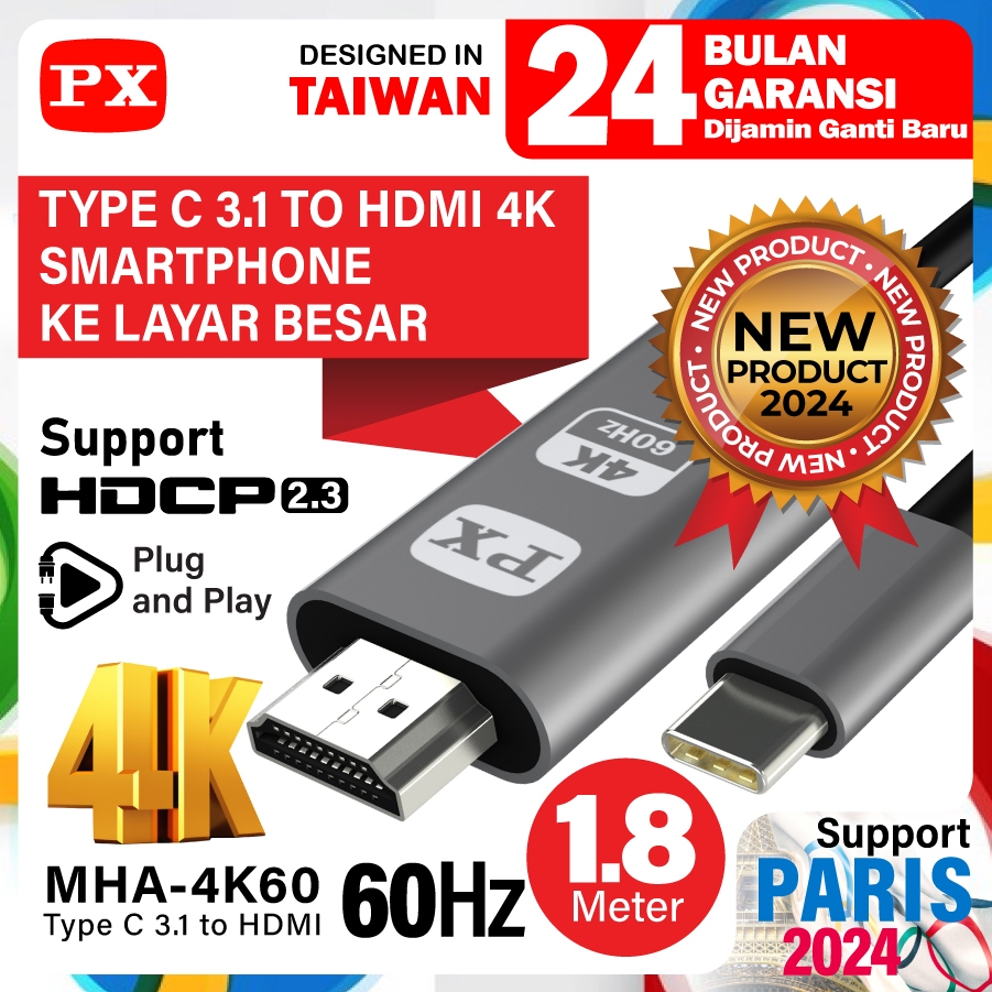 Jual USB Type C 3.1 to HDMI Converter Kabel MHL HP ke TV 4K 1.8M PX MHA ...