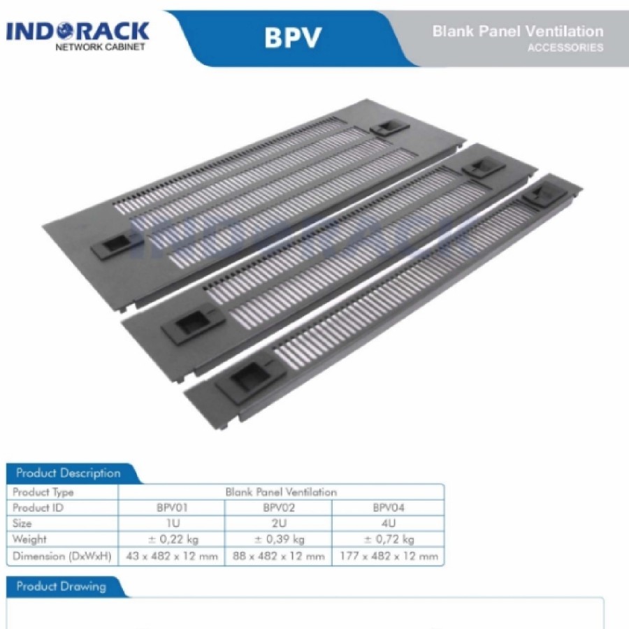Jual INDORACK Accesories Blank Panel Ventilation 1U Penutup Celah Rak ...