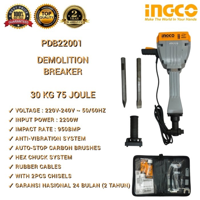 Jual MESIN BOBOK BETON 30 Kg 75J DEMOLITION JACKHAMMER INGCO PDB22001 ...