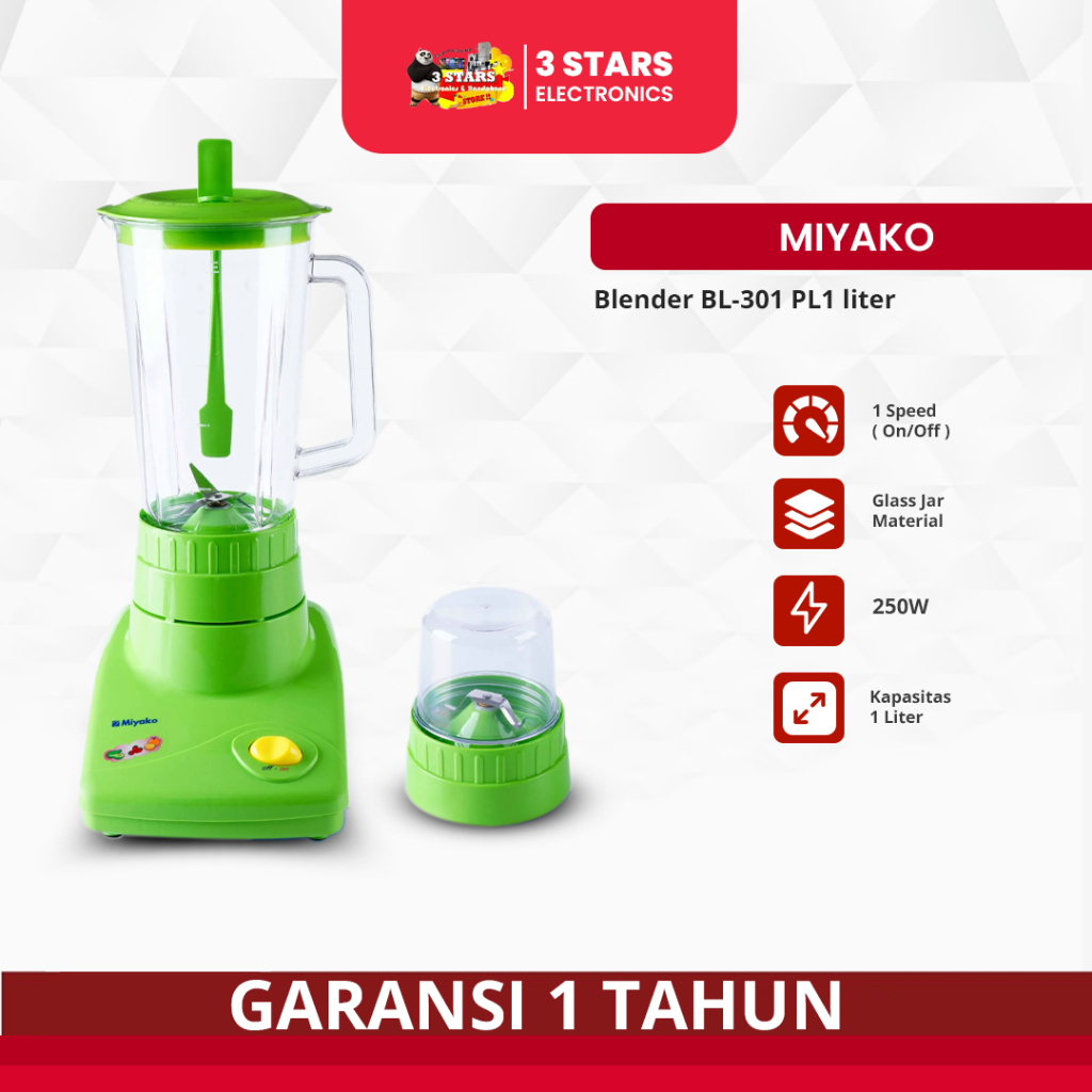 Jual BLENDER MIYAKO BL 301 PL/ BLENDER PLASTIK 2in1 1L | Shopee Indonesia