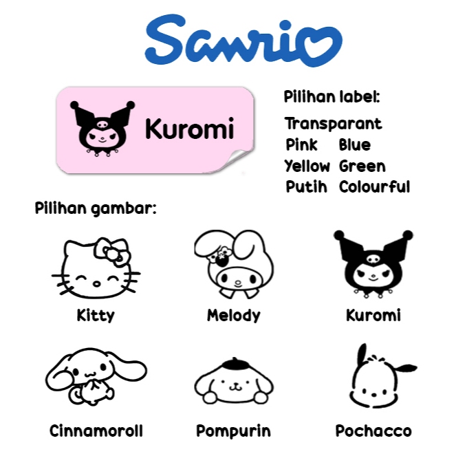 Jual Sanrio label nama waterproof stiker nama anak Name stickers ...