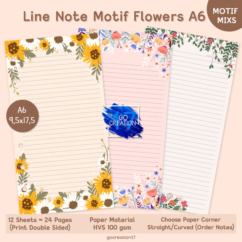 Jual Buku Planner Refill Kertas Binder Line Note Garis Flowers Motif ...