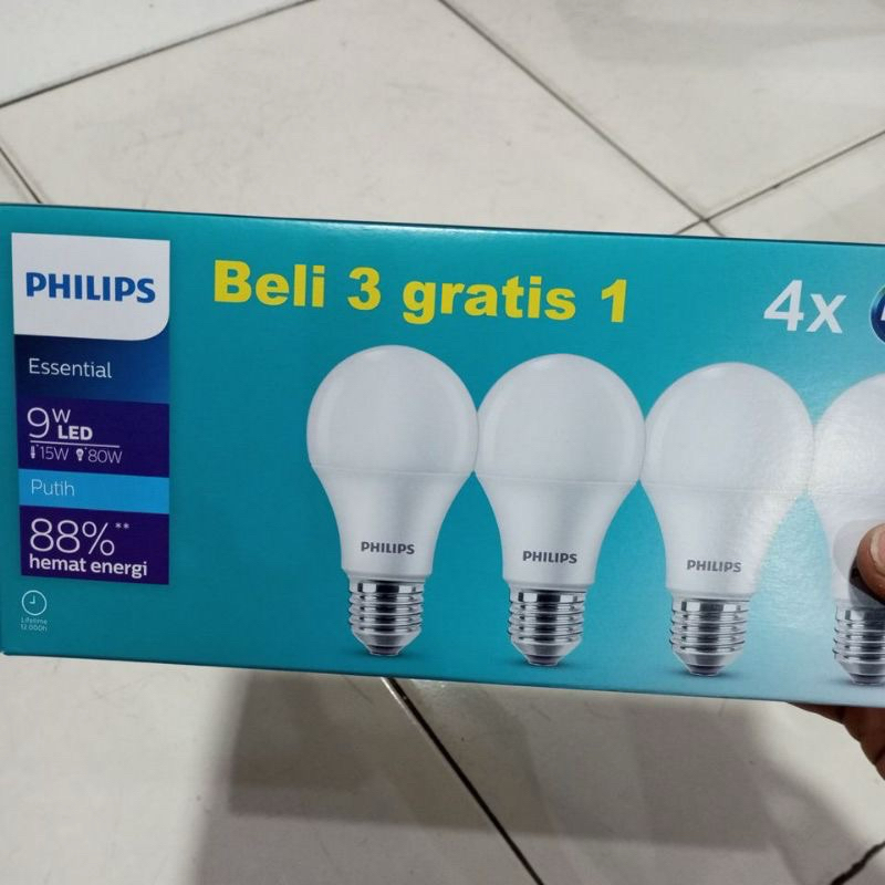 Jual Lampu Philips Essential Led 9Watt 6500K Putih - Paket 3 Gratis 1 | Shopee Indonesia